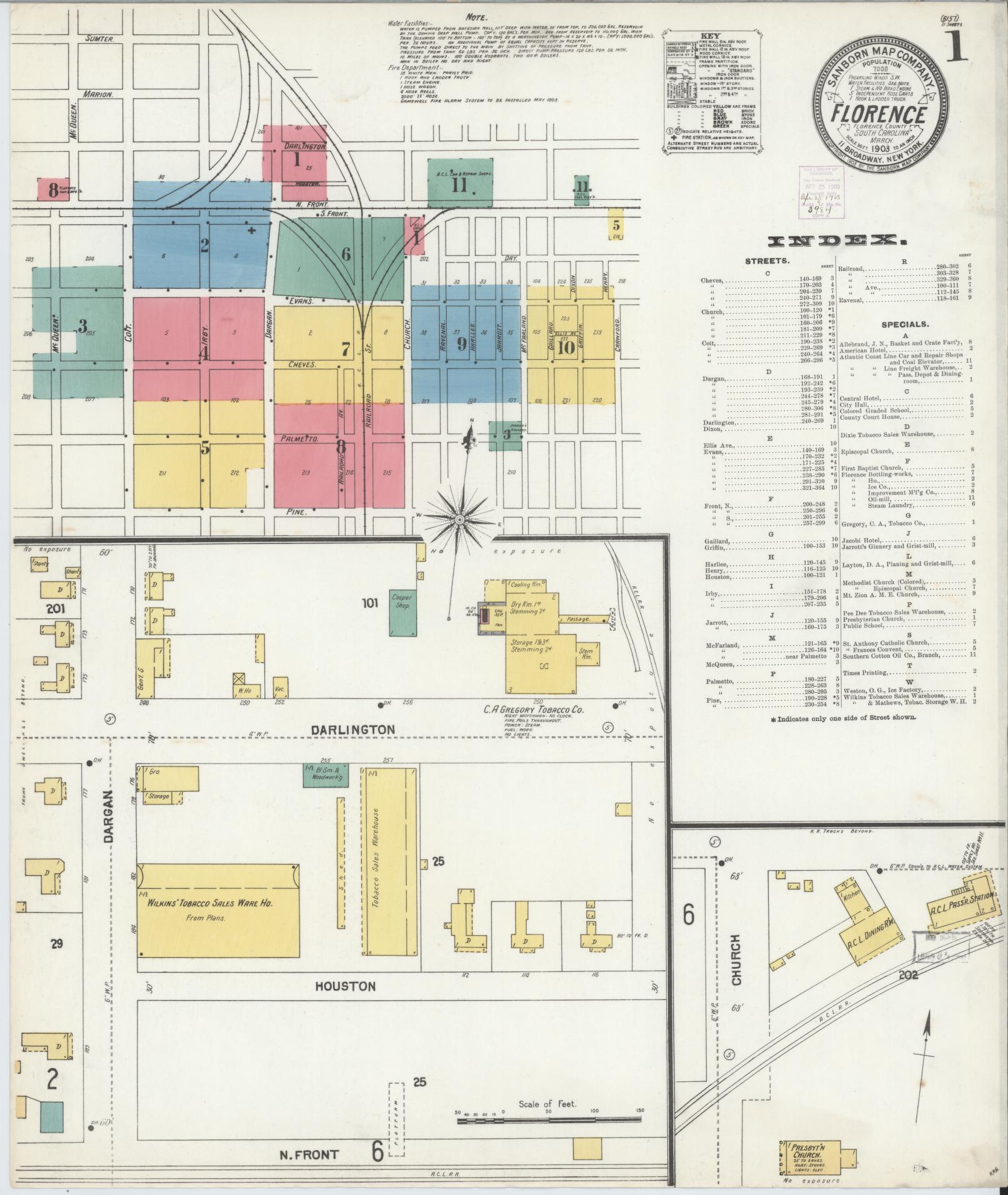 Sanborn Fire Insurance Map from Florence, Florence County, South ...