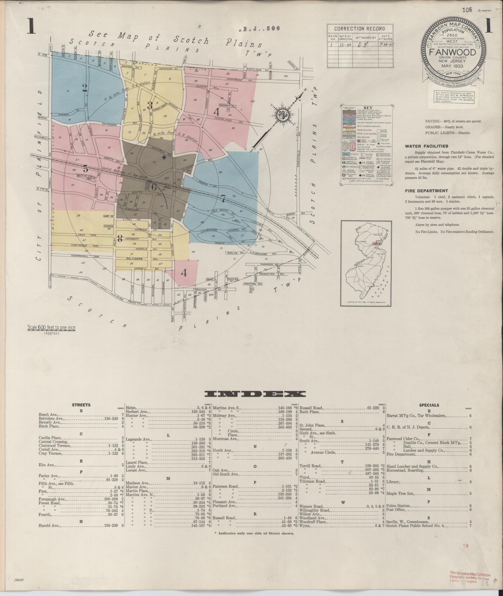 Sanborn Fire Insurance Map from Fanwood, Union County, New Jersey (1940 ...
