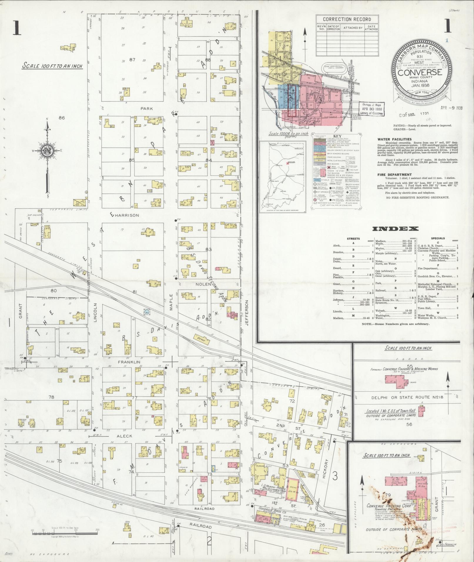 Sanborn Fire Insurance Map from Converse, Miami County, Indiana (1938 ...
