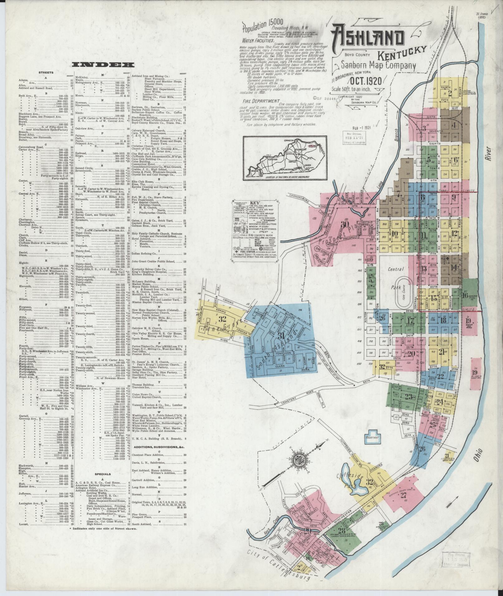 Sanborn Fire Insurance Map from Ashland, Boyd County, Kentucky (1920 ...
