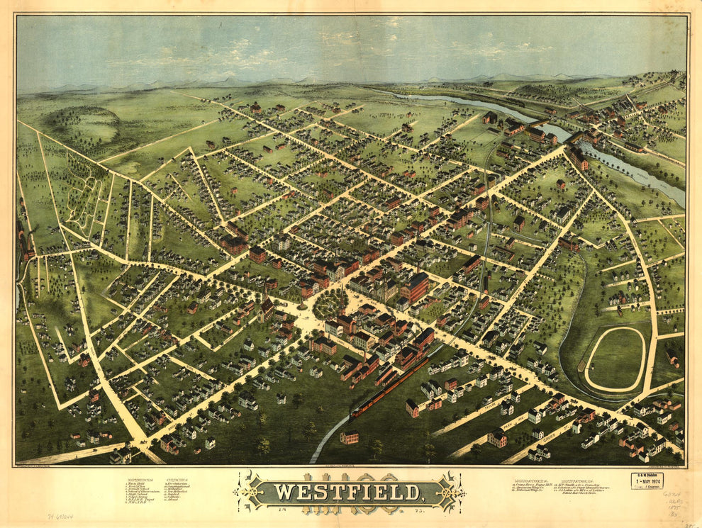 Westfield 1875. (1875) | Old Maps for Sale | Bird’s-Eye View Panorama ...