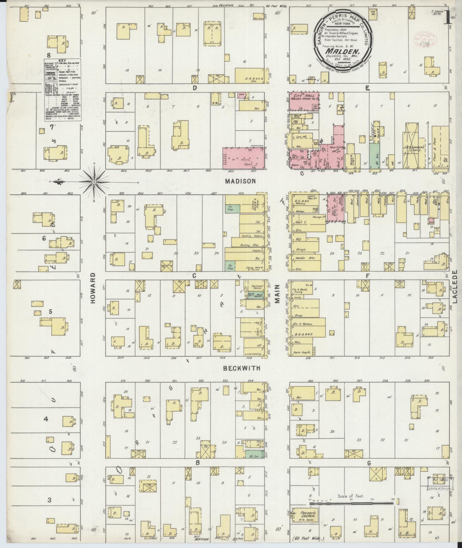 Sanborn Fire Insurance Map from Malden, Dunklin County, Missouri (1895 ...