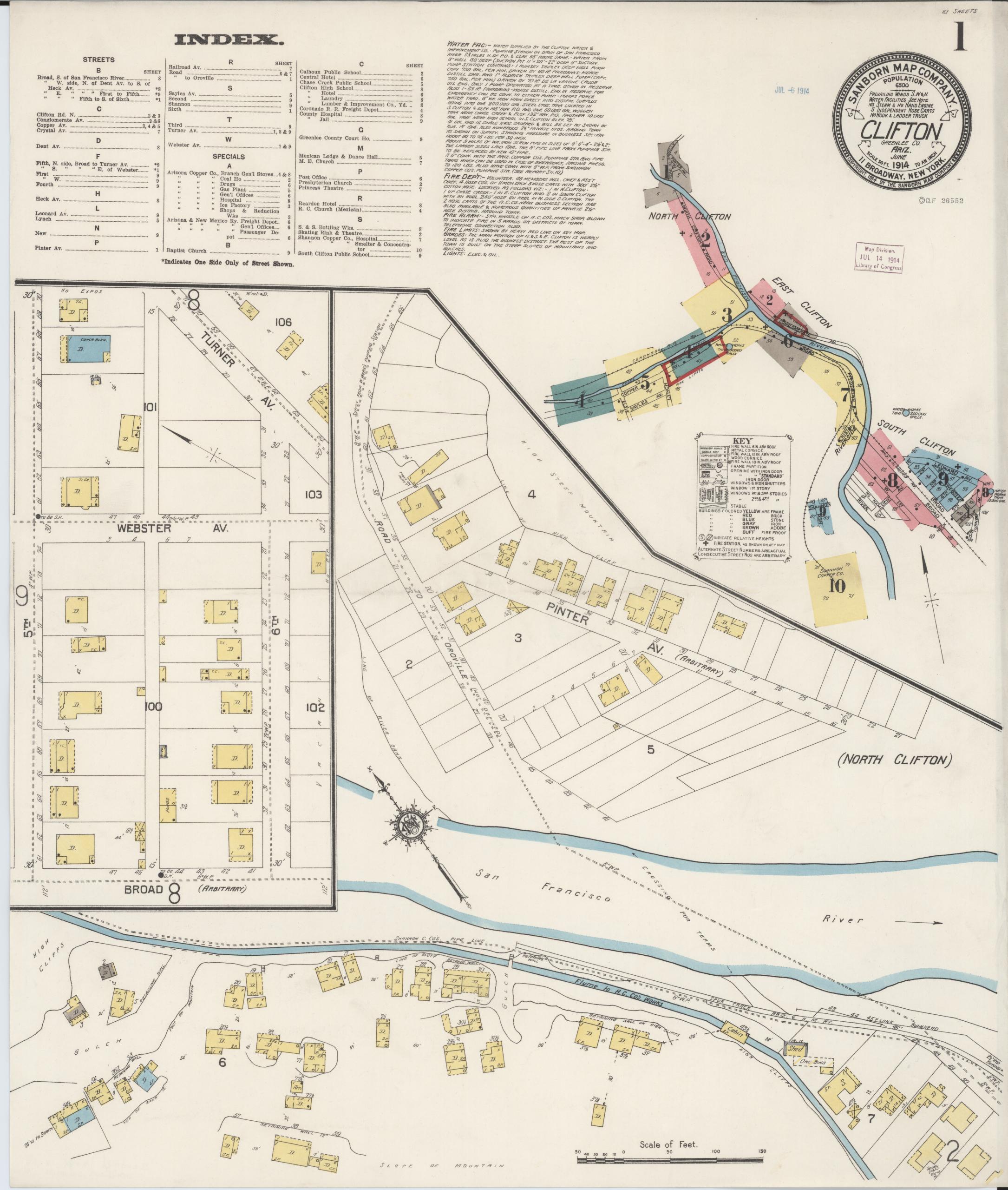 Sanborn Fire Insurance Map from Clifton, Greenlee County, Arizona (1914 ...