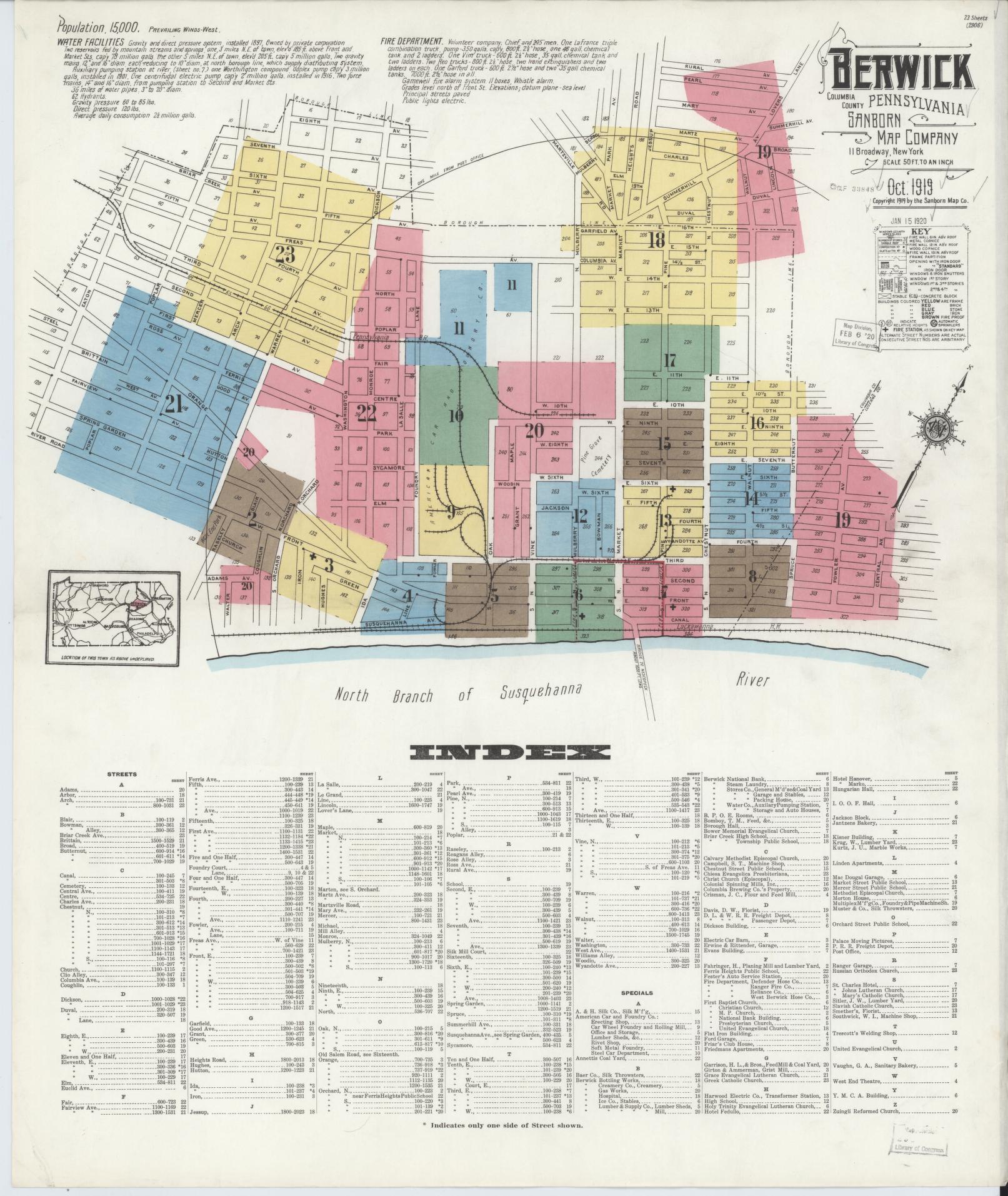 Sanborn Fire Insurance Map from Berwick, Columbia County, Pennsylvania ...