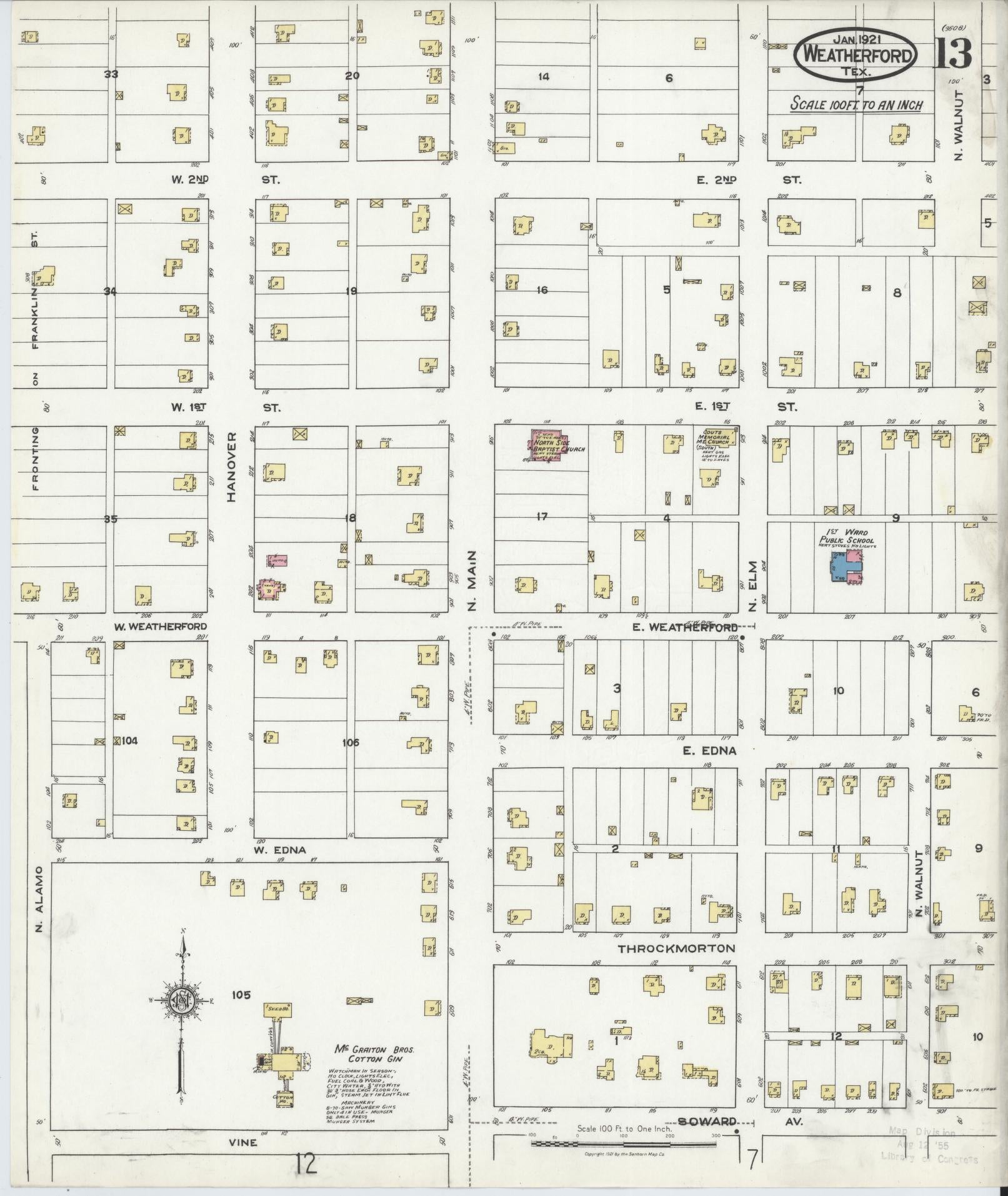Sanborn Fire Insurance Map from Weatherford, Parker County, Texas (1921 ...
