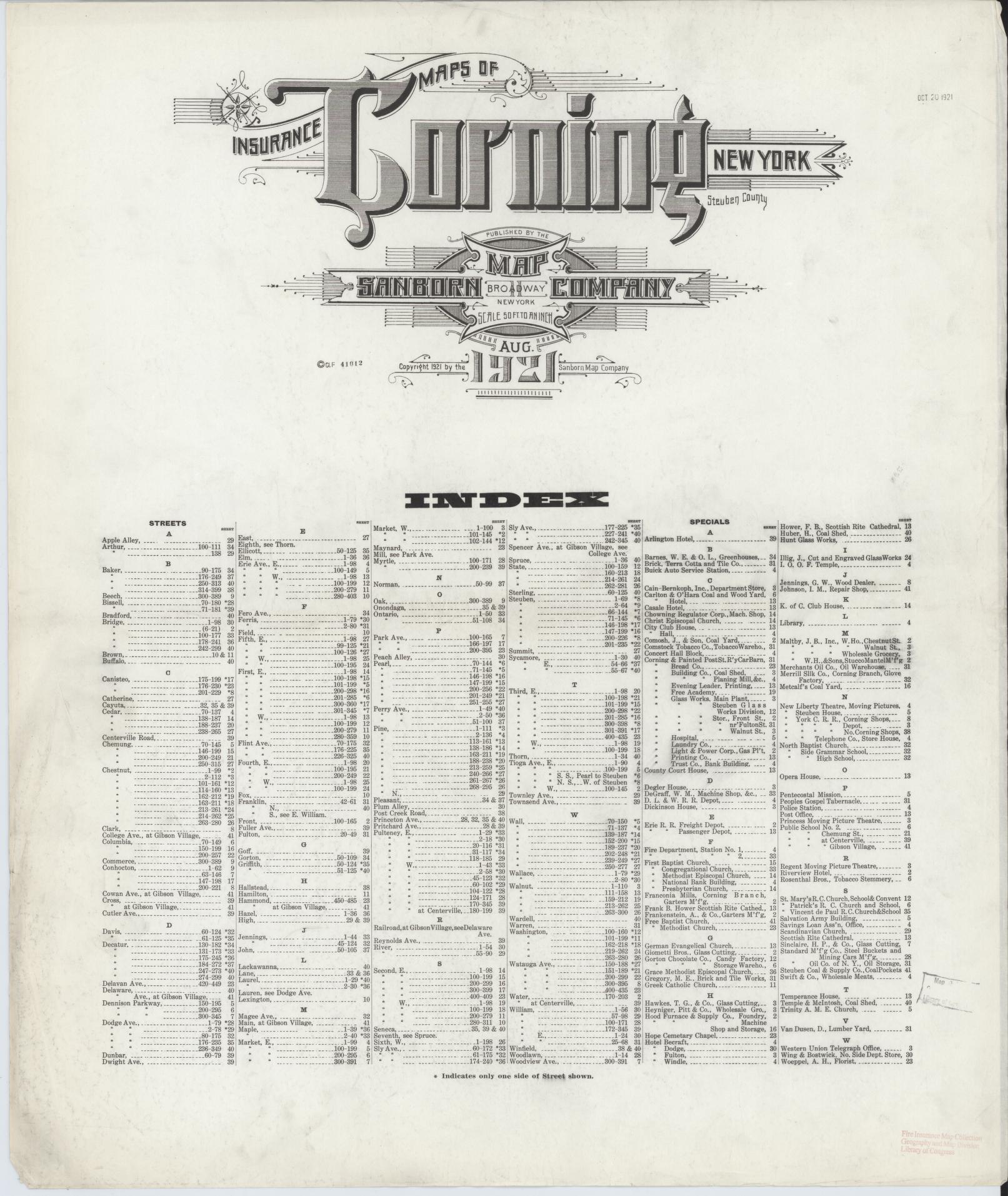 Sanborn Fire Insurance Map from Corning, Steuben County, New York (1921 ...