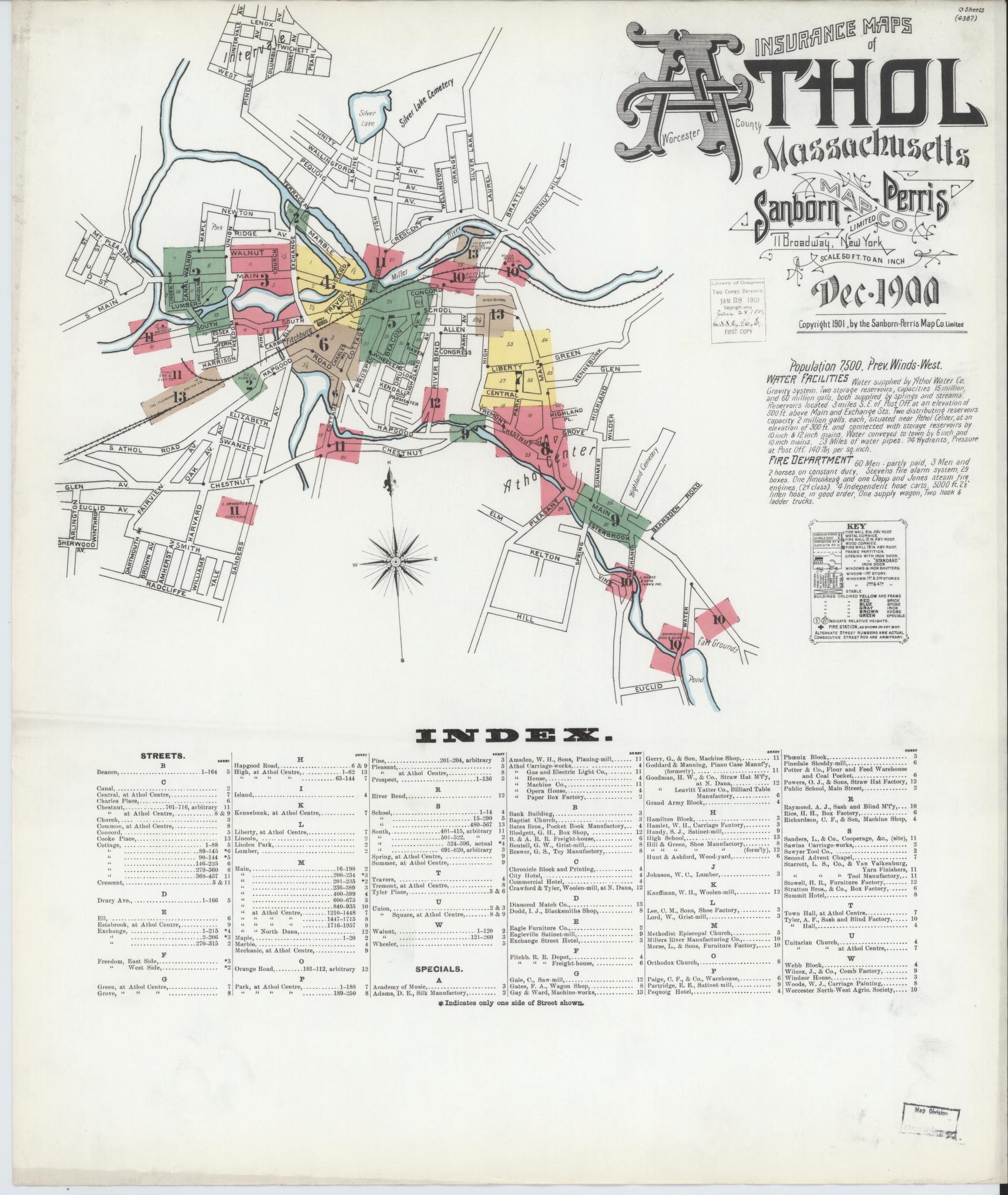 Sanborn Fire Insurance Map from Athol, Worcester County, Massachusetts ...