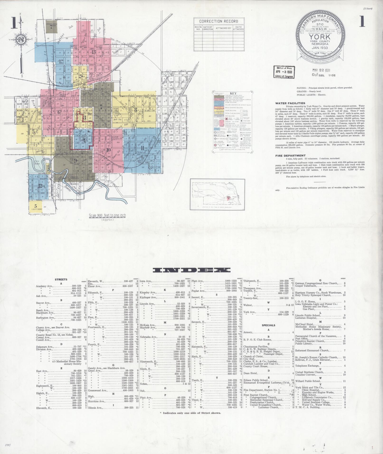 Sanborn Fire Insurance Map from York, York County, Nebraska (1933 ...
