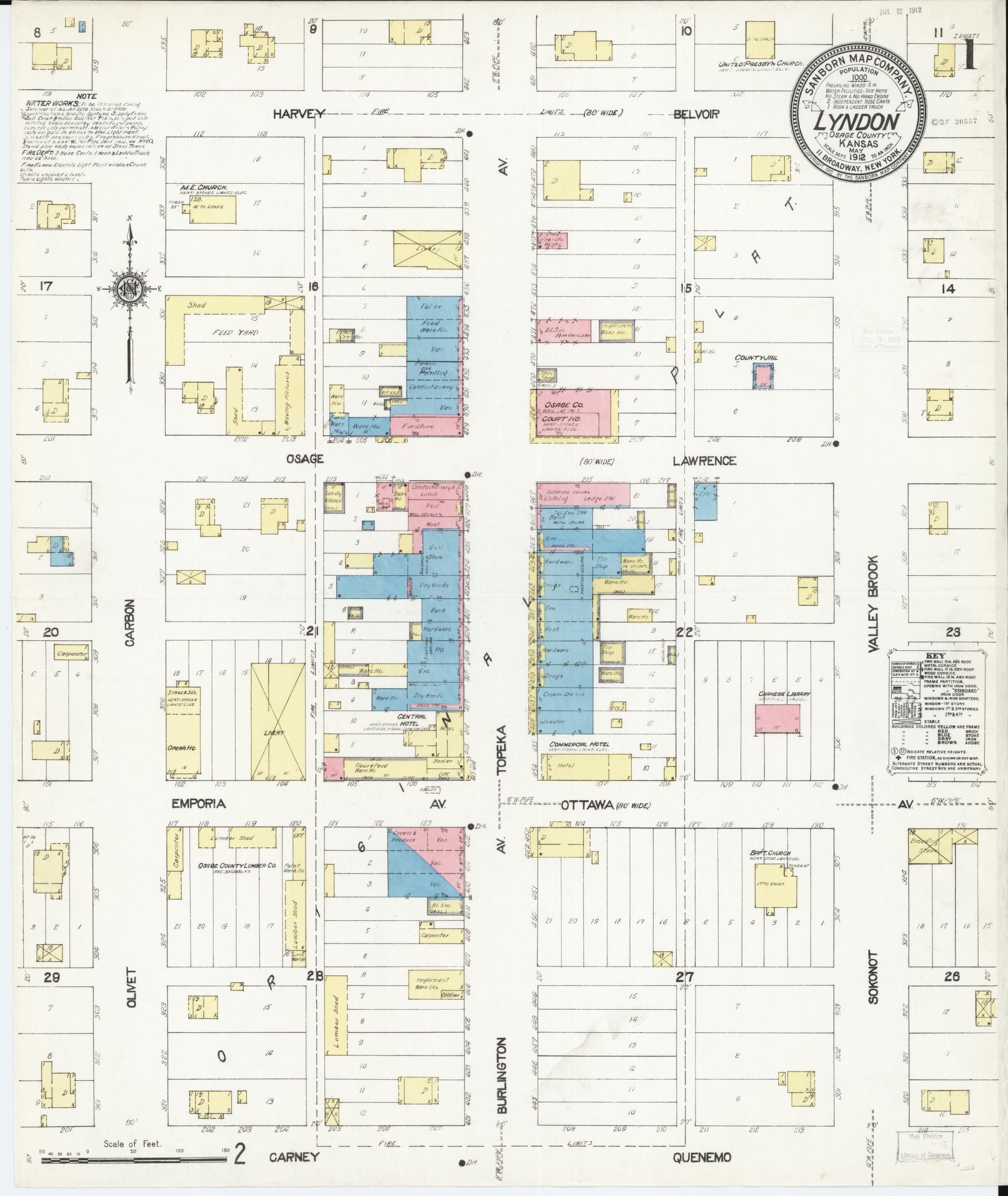 Sanborn Fire Insurance Map from Lyndon, Osage County, Kansas (1912 ...