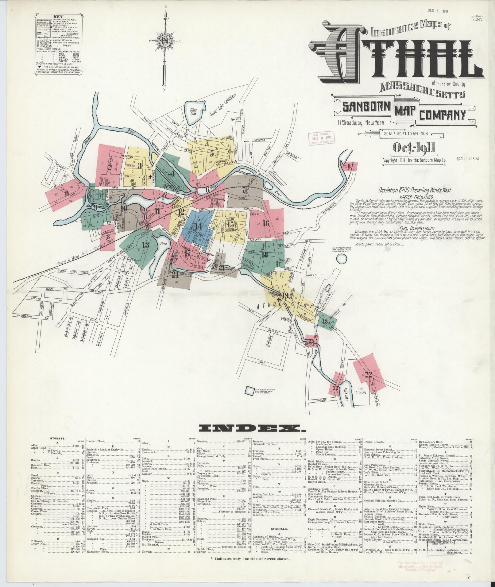 Sanborn Fire Insurance Map from Athol, Worcester County, Massachusetts ...