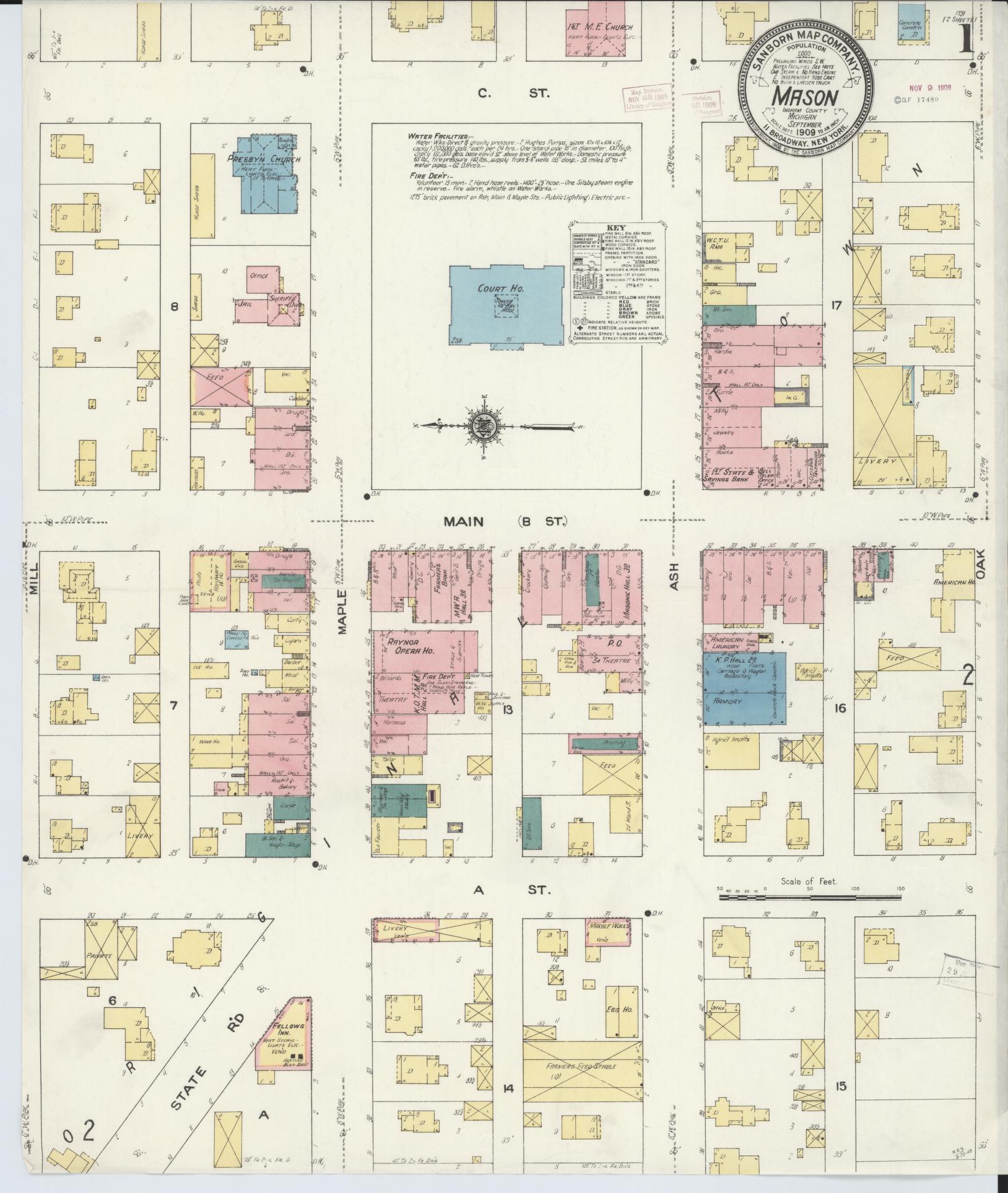 Sanborn Fire Insurance Map from Mason, Ingham County, Michigan (1909 ...