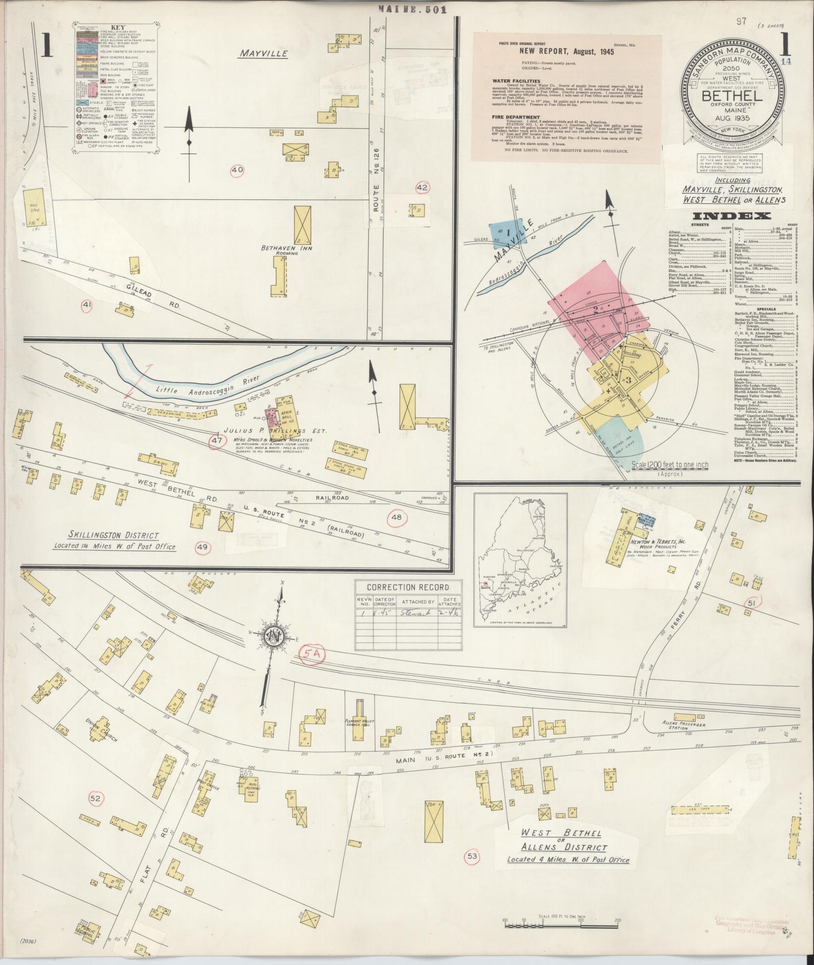 Sanborn Fire Insurance Map from Bethel, Oxford County, Maine (1945 ...