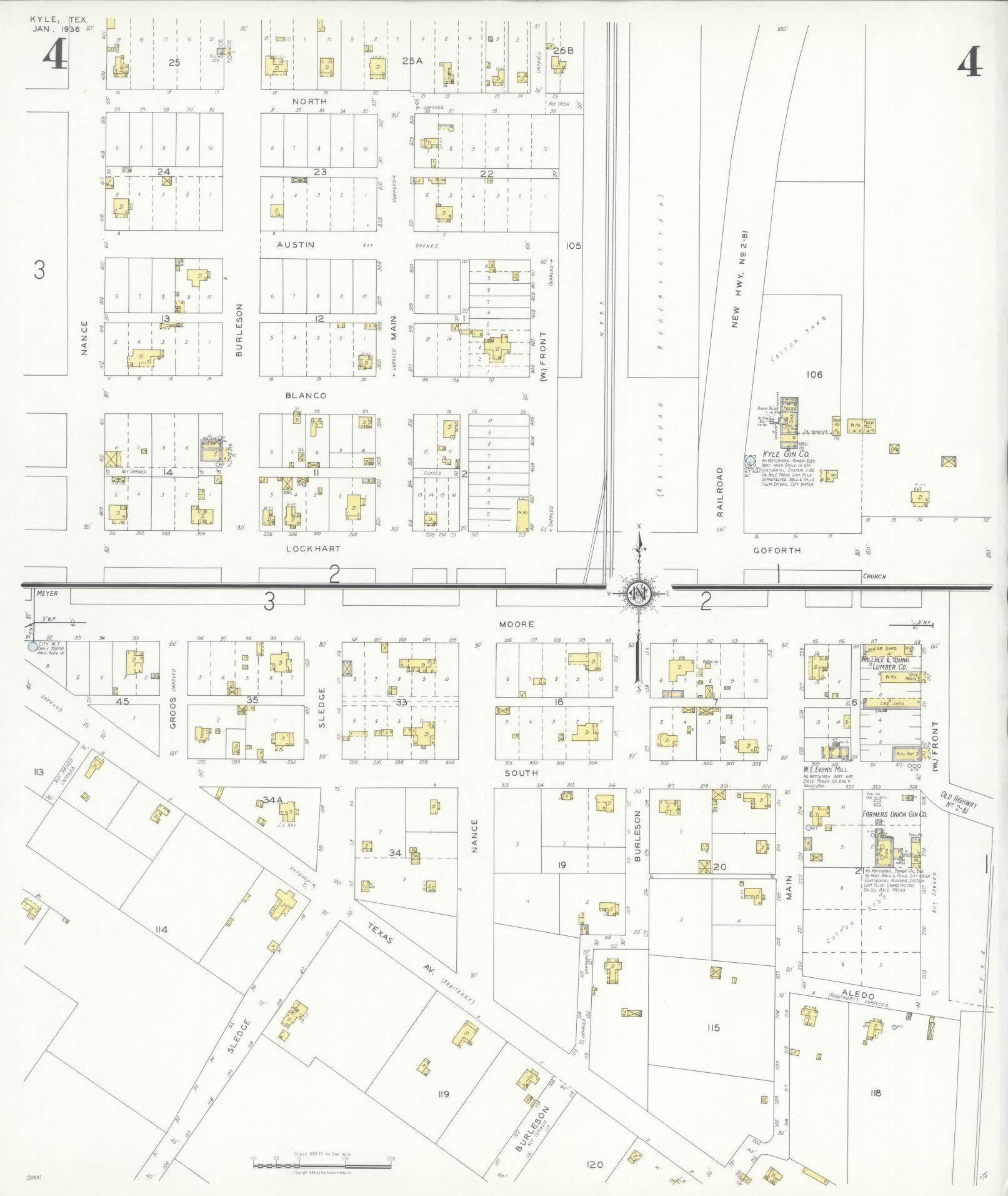Sanborn Fire Insurance Map from Kyle, Hays County, Texas (1936), Sheet ...