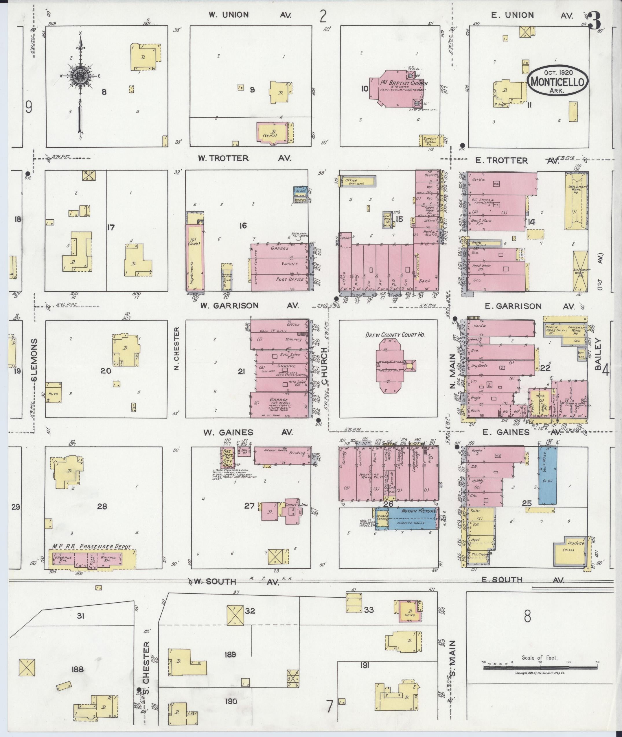 Sanborn Fire Insurance Map from Monticello, Drew County, Arkansas (1920 ...